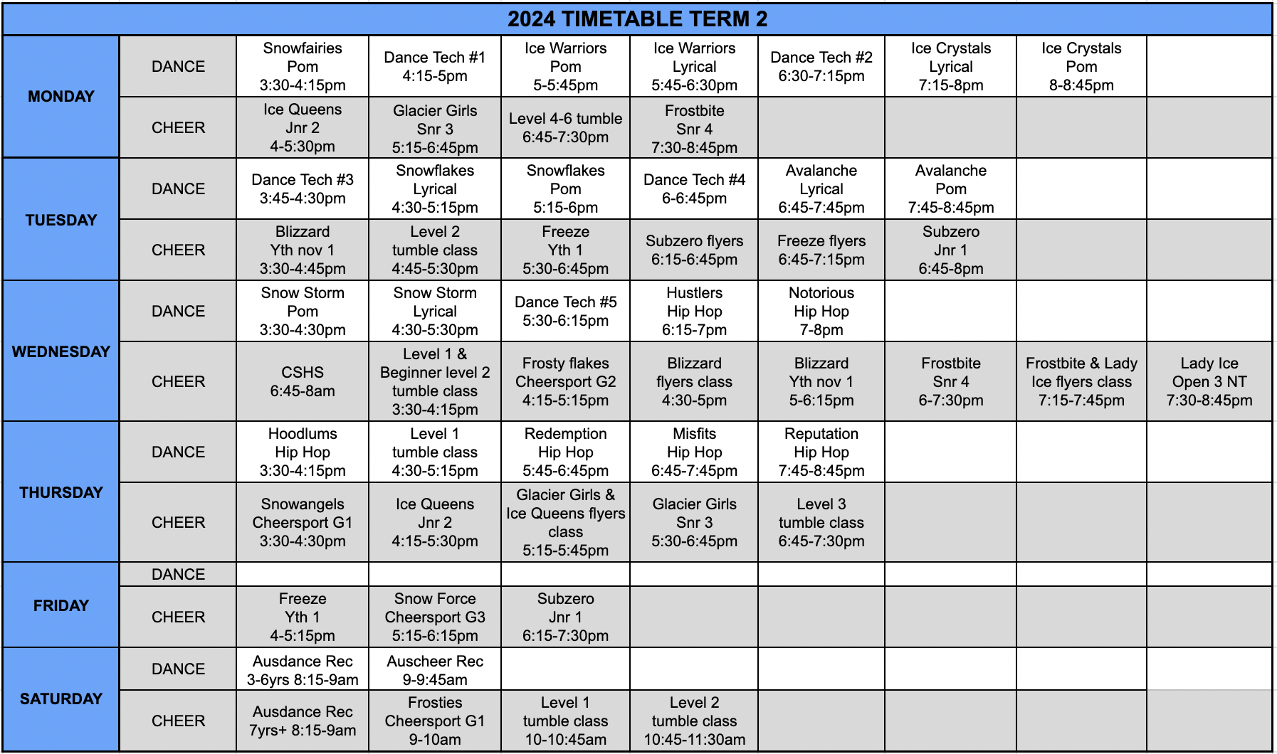 Timetable - Ausfunk Cheer & Dance